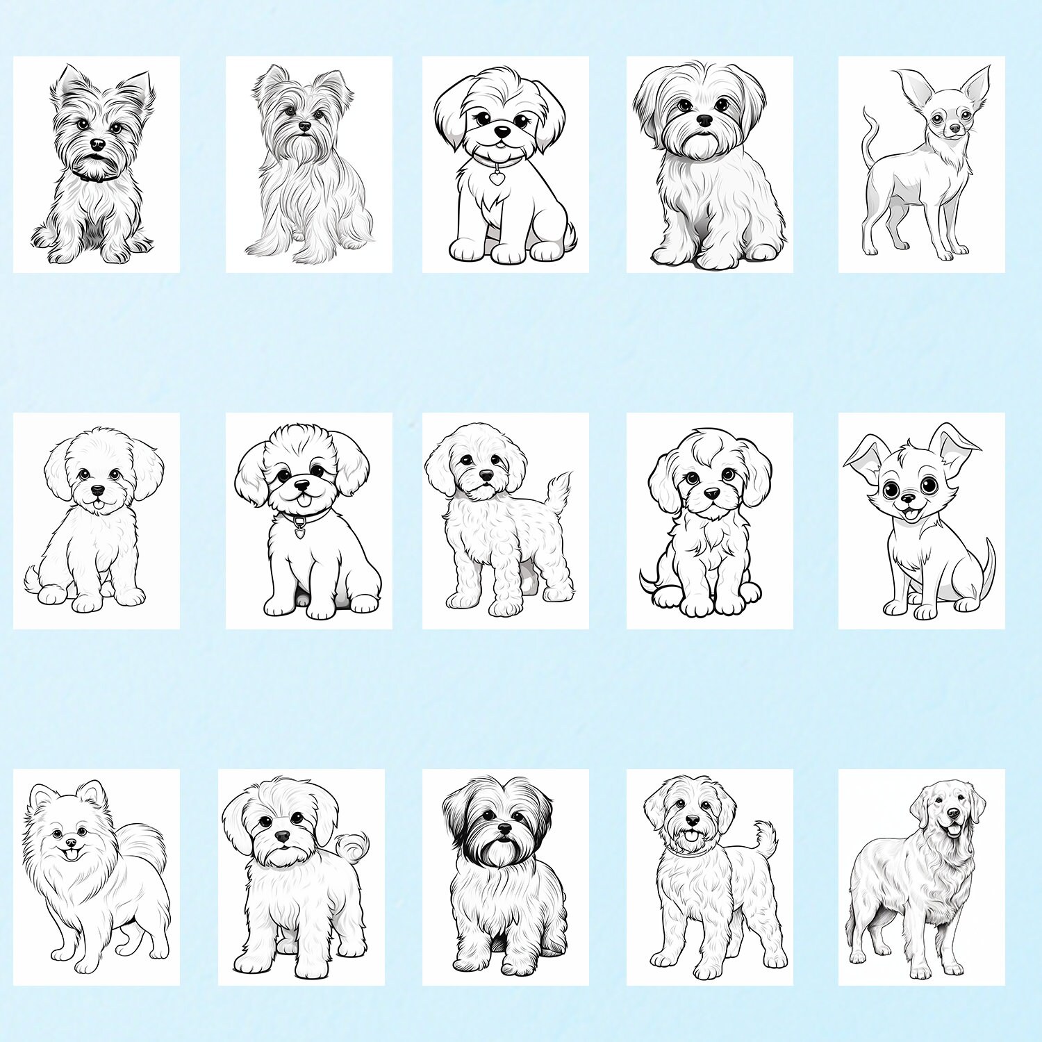 50 Coloring Pages of Dogs, Pet Portrait, Printable Coloring Page ...