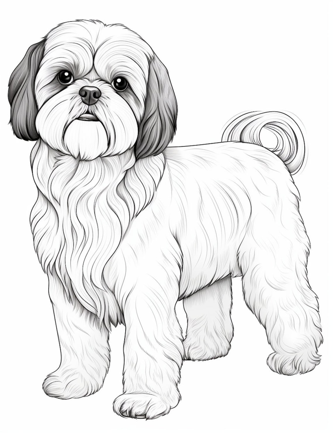 Shih Tzu | Dog | Coloring Pages | Pet Portrait | Printable Coloring ...