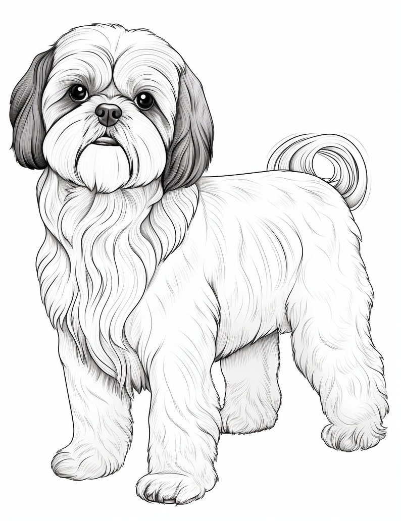 Shih Tzu | Dog | Coloring Pages | Pet Portrait | Printable Coloring ...