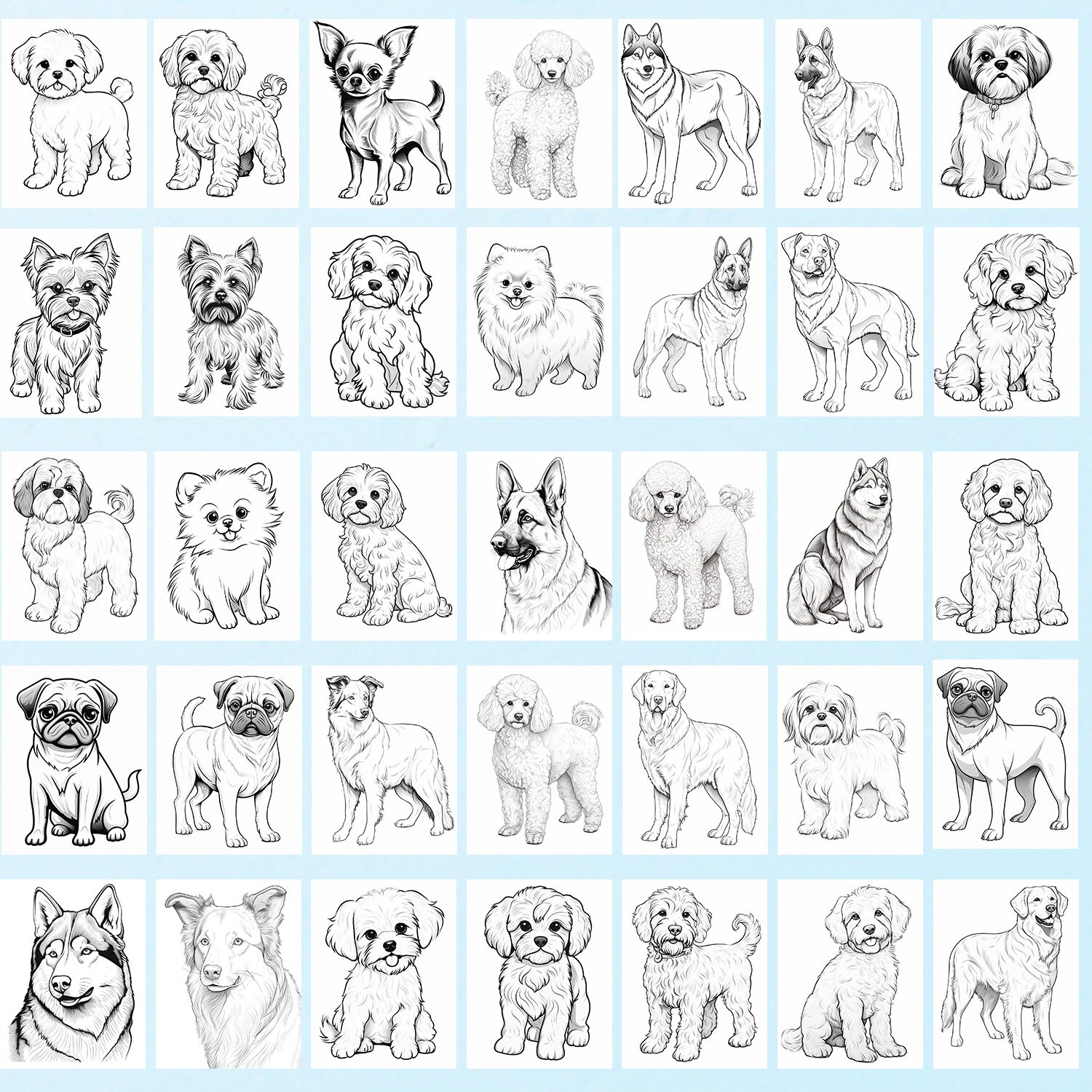 50 Coloring Pages of Dogs, Pet Portrait, Printable Coloring Page ...
