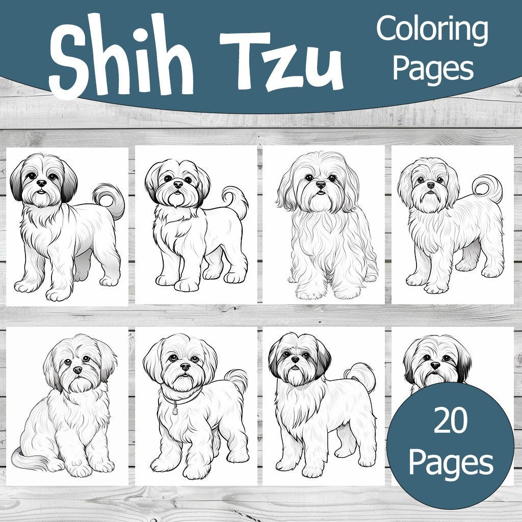 Shih Tzu Dog Coloring Pages, Pet Portrait, Printable Coloring Page ...