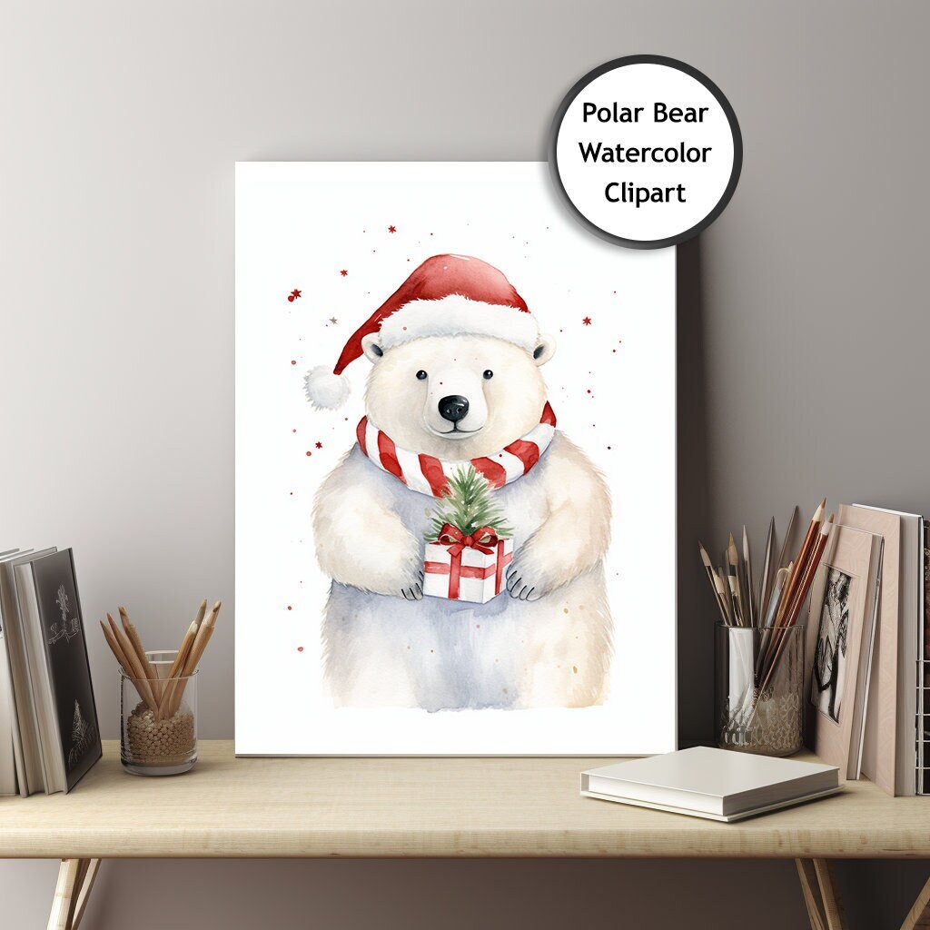 Polar Bear Christmas Clipart, Transparent Background, Watercolor ...