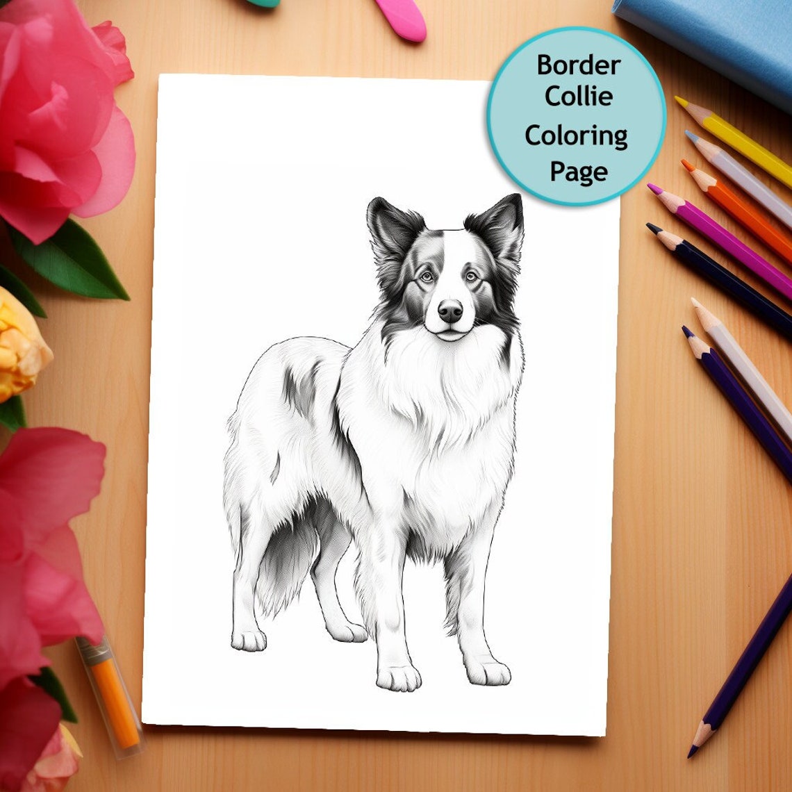Border Collie, Dog Coloring Page, Dog Portrait, Printable Coloring Page ...