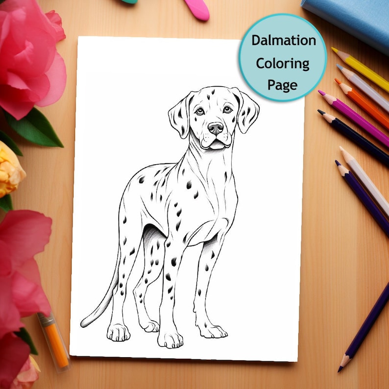 Dalmatian Dog Coloring Page Dog Portrait Printable - Etsy