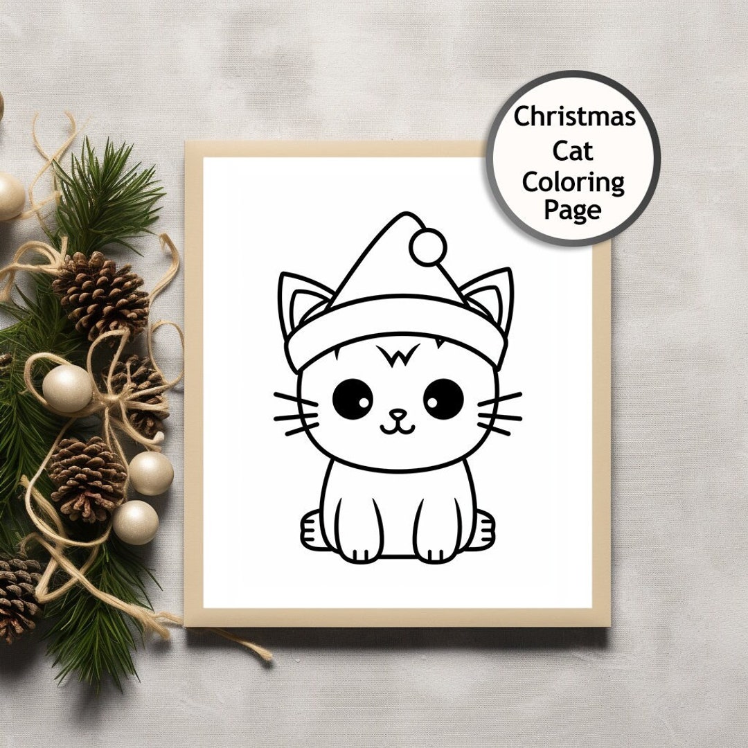 Christmas Cat, Christmas Coloring, Printable Coloring Page, Coloring ...