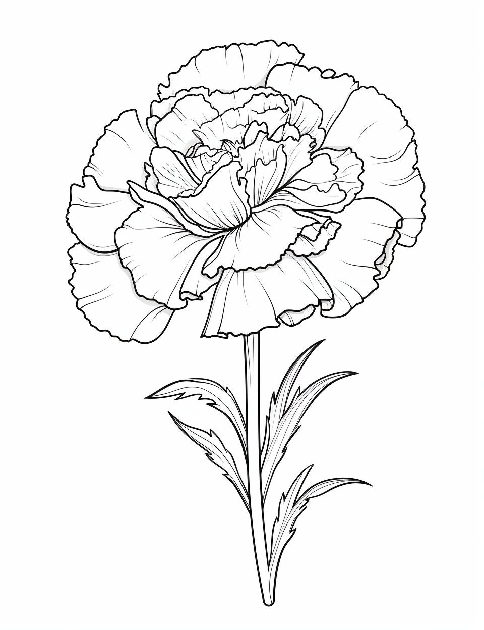 Carnation Coloring Page, Flower Portrait, Printable Coloring Page ...