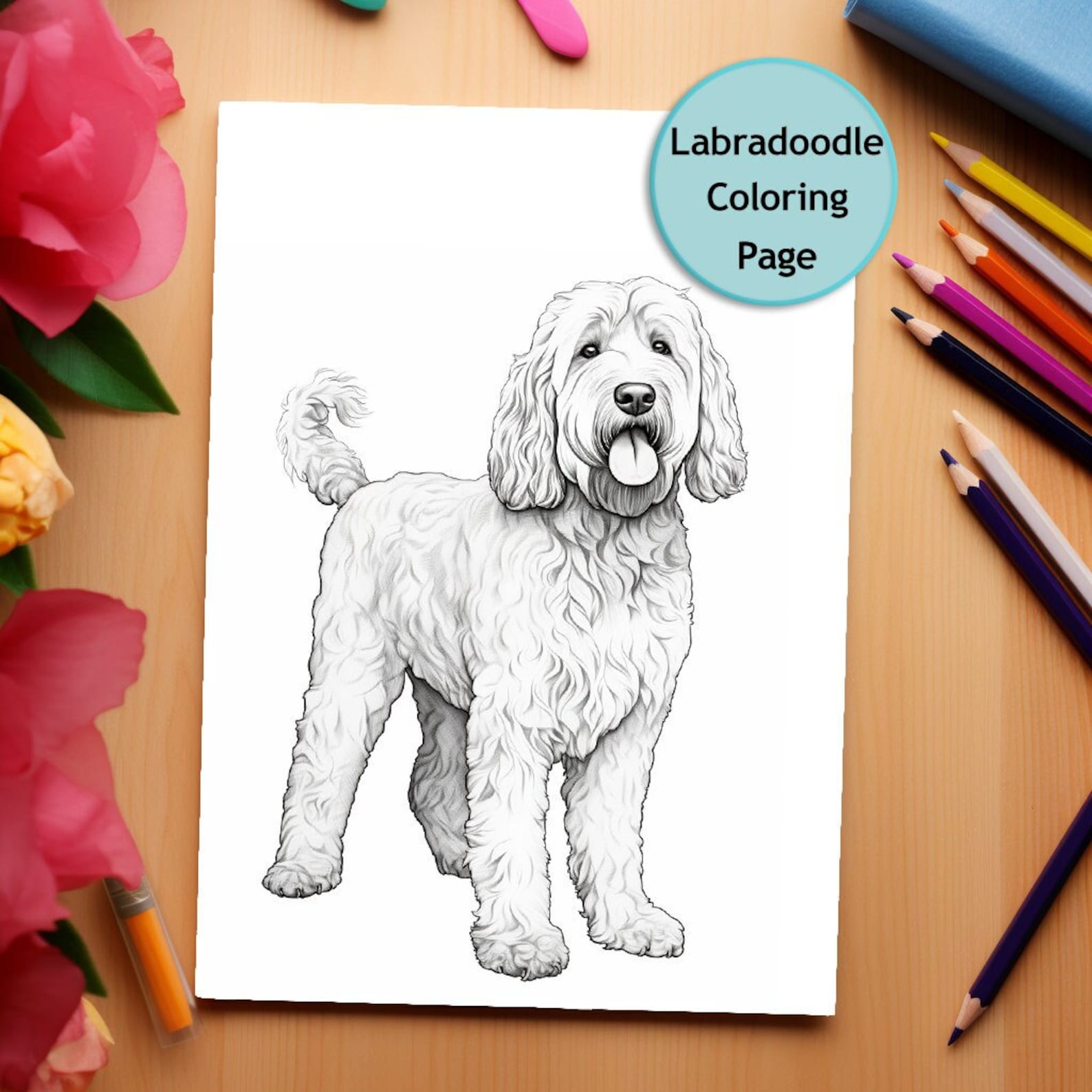Labradoodle, Dog, Coloring Page, Pet Portrait, Printable Coloring Page ...