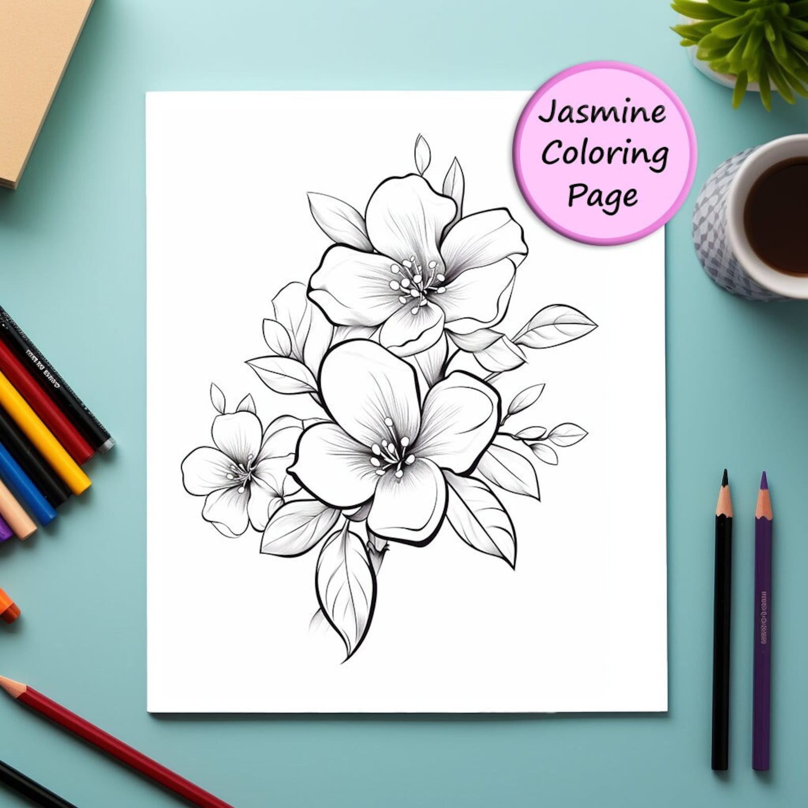 Jasmine | Flower | Coloring Page | Flower Portrait | Printable Coloring ...