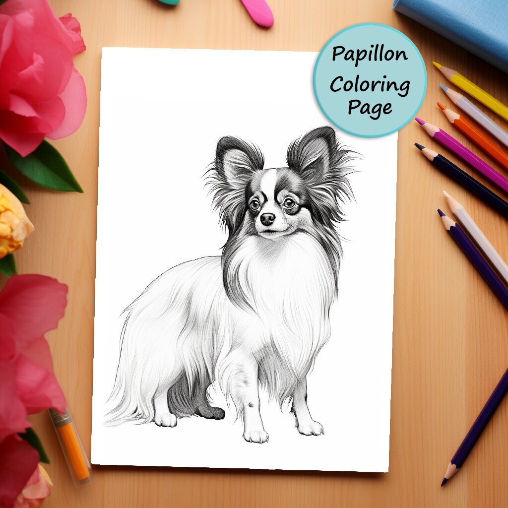 Papillon, Dog, Coloring Page, Dog Portrait, Printable Coloring Page ...