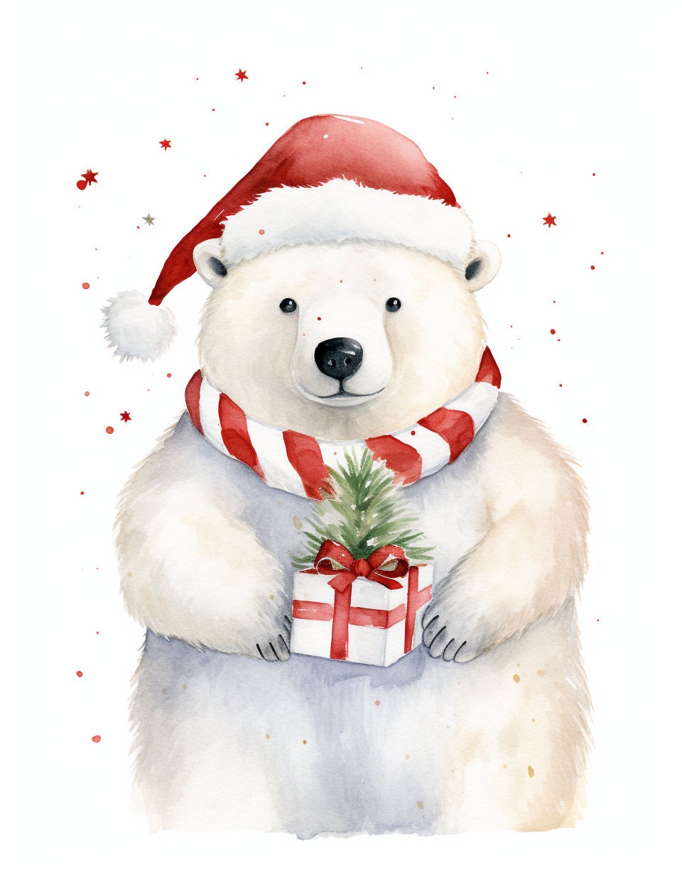 Polar Bear Christmas Clipart, Transparent Background, Watercolor ...