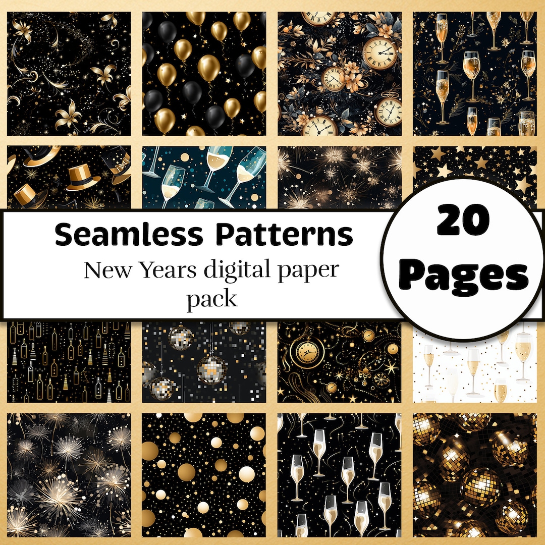 20 New Years Digital Seamless Patterns, New Years Paper, Craft Paper ...