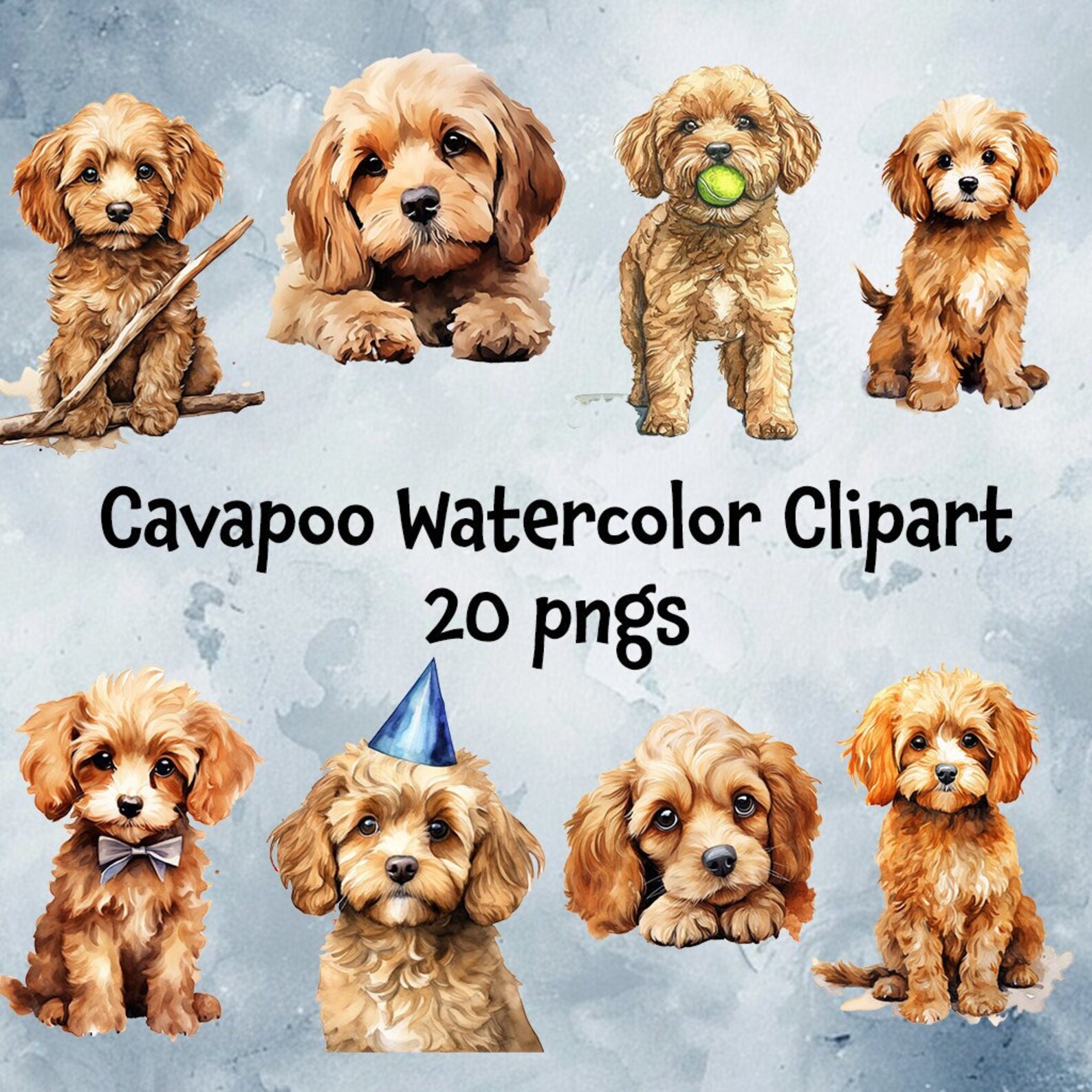 Cavapoo Watercolor Clipart, Dog Portrait, Scrapbooking, Journaling ...