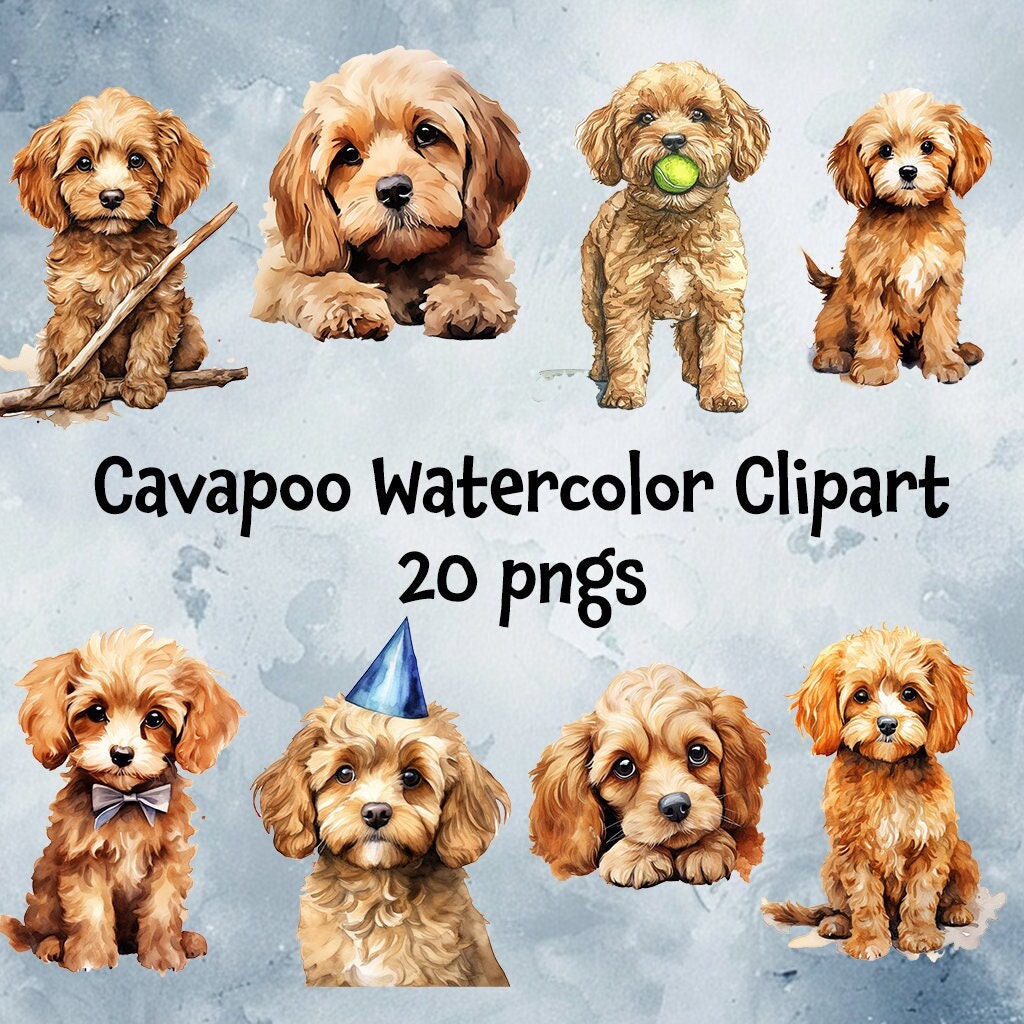 Cavapoo Watercolor Clipart, Dog Portrait, Scrapbooking, Journaling ...
