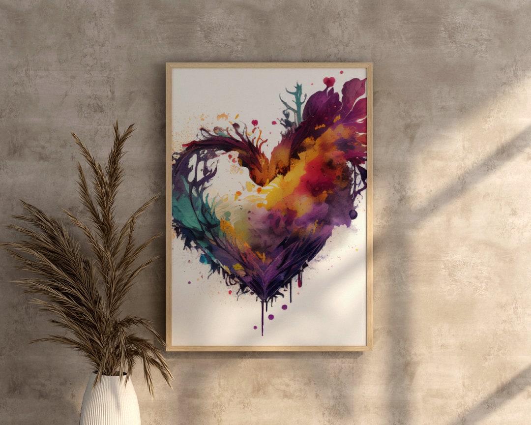Printable Watercolor Heart Poster, Wall Art, Digital Download, Ai Art ...