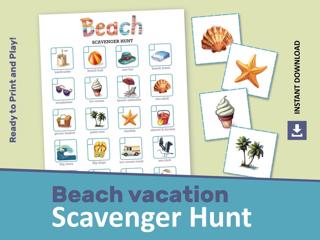 Beach Scavenger Hunt for Kids, Printable Summer Activity, Instant ...