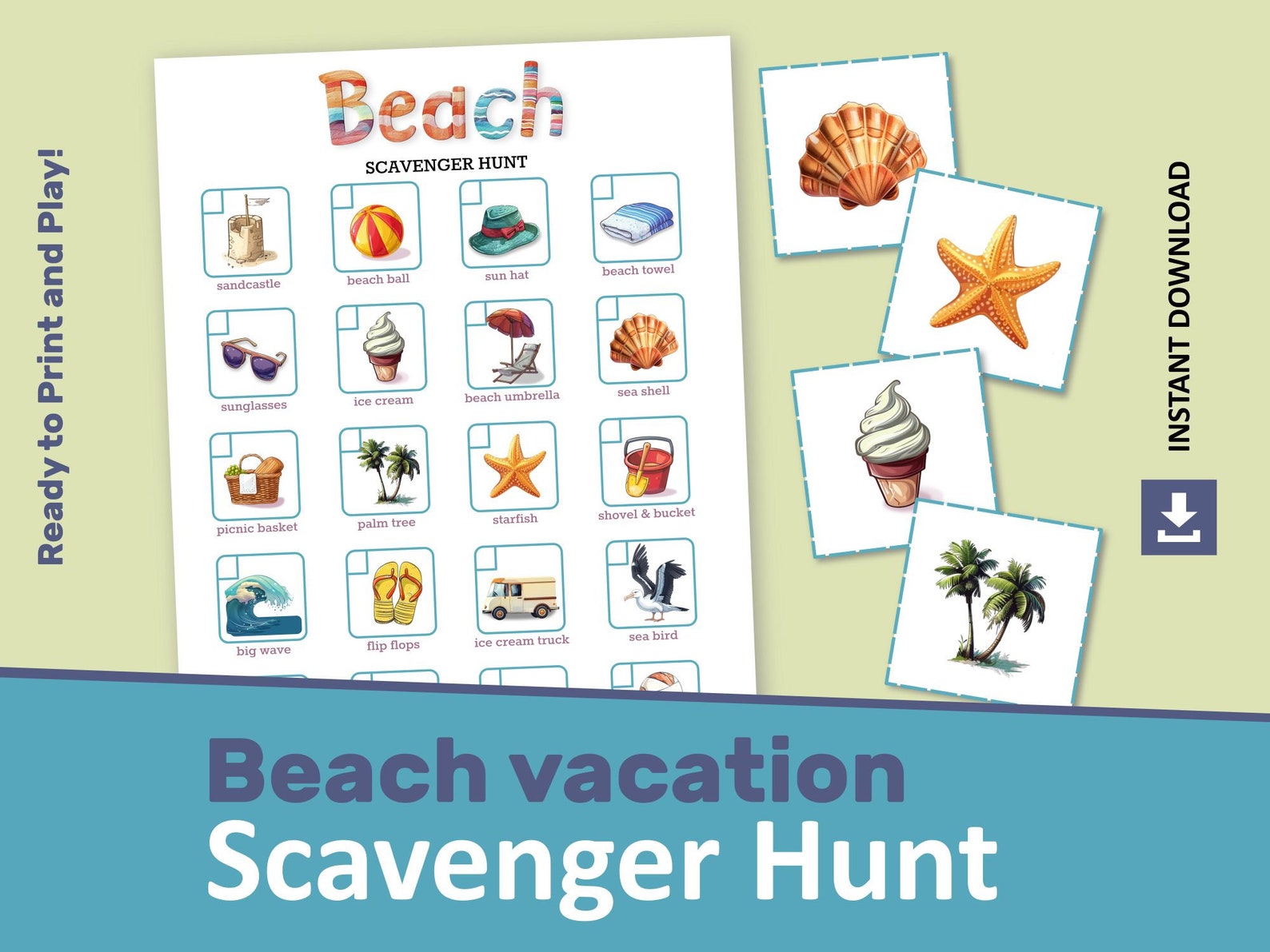 Beach Scavenger Hunt for Kids, Printable Summer Activity, Instant ...