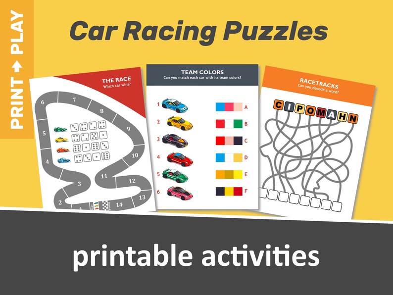 Printable Race Car Puzzles, Car-themed Game Pack, Learning Activities ...