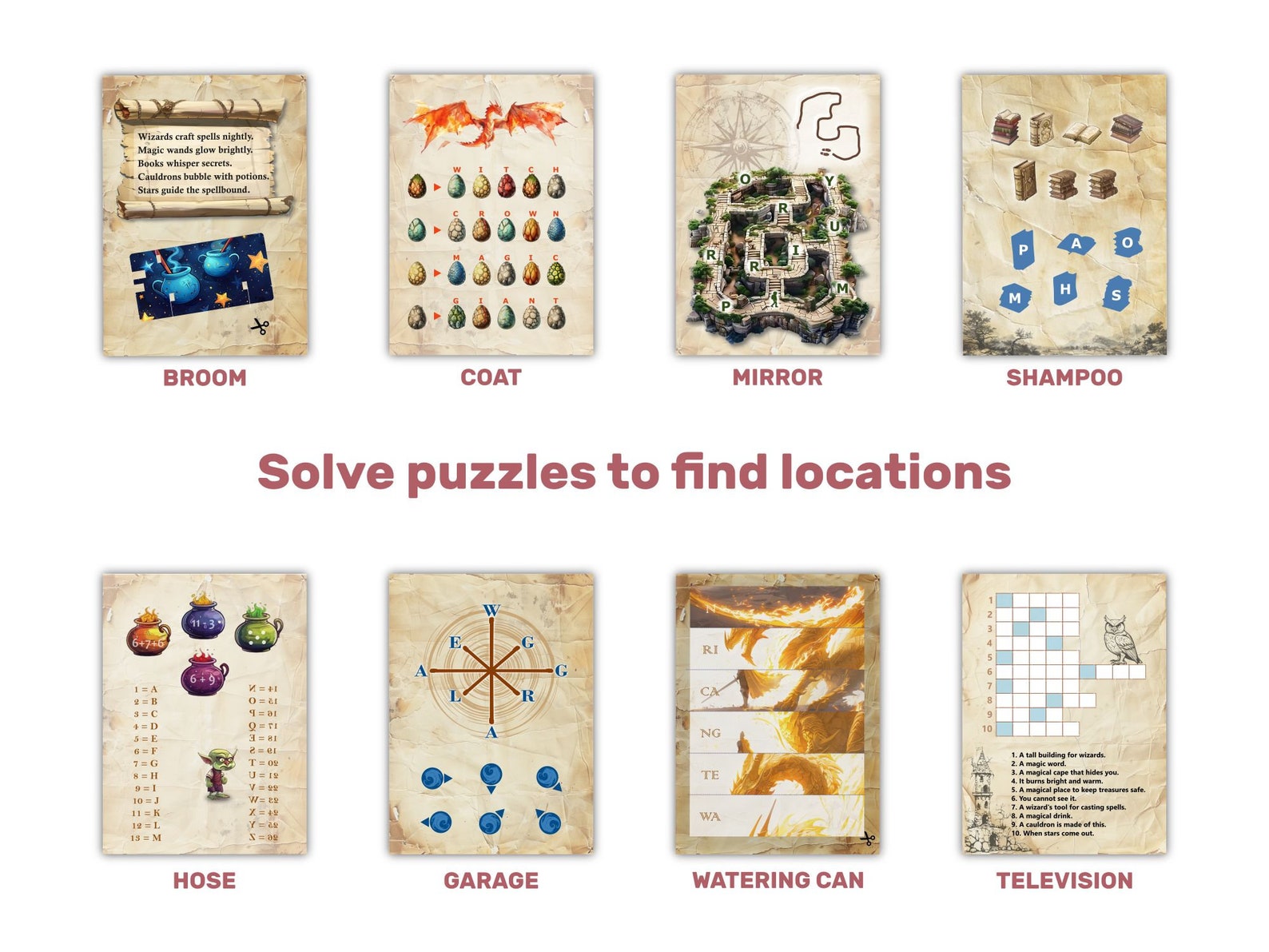 Printable Wizard Treasure Hunt, Indoor Outdoor Clues, Birthday Party ...