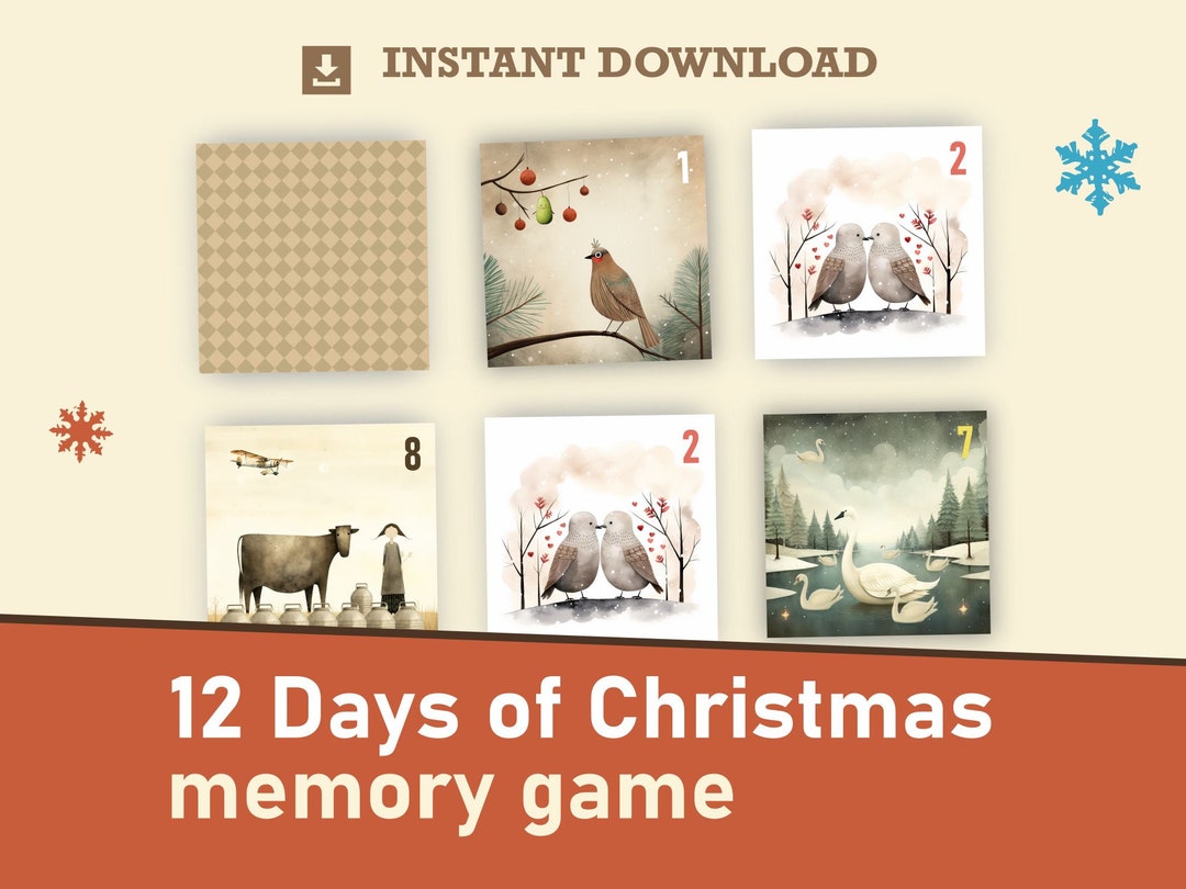 12 Days of Christmas Memory Game, Printable Family Activity, Kids Xmas ...