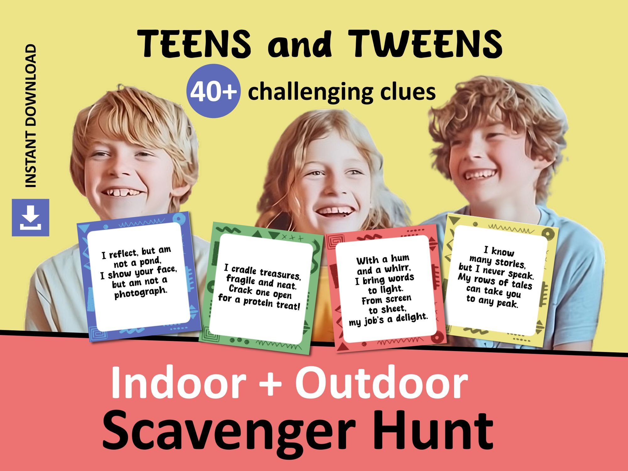 Printable Scavenger Hunt, Teens and Tweens, Challenging Clues, Birthday ...