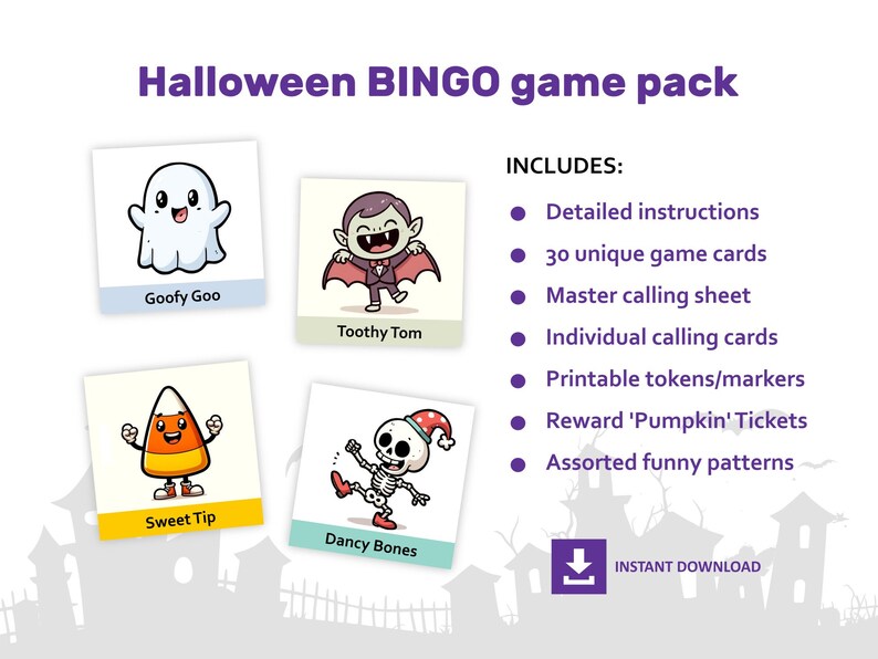 Printable Halloween Bingo Cards, Kids & Family Game Night, Instant ...