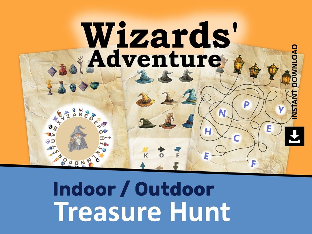 Printable Wizard Treasure Hunt, Indoor Outdoor Clues, Birthday Party ...