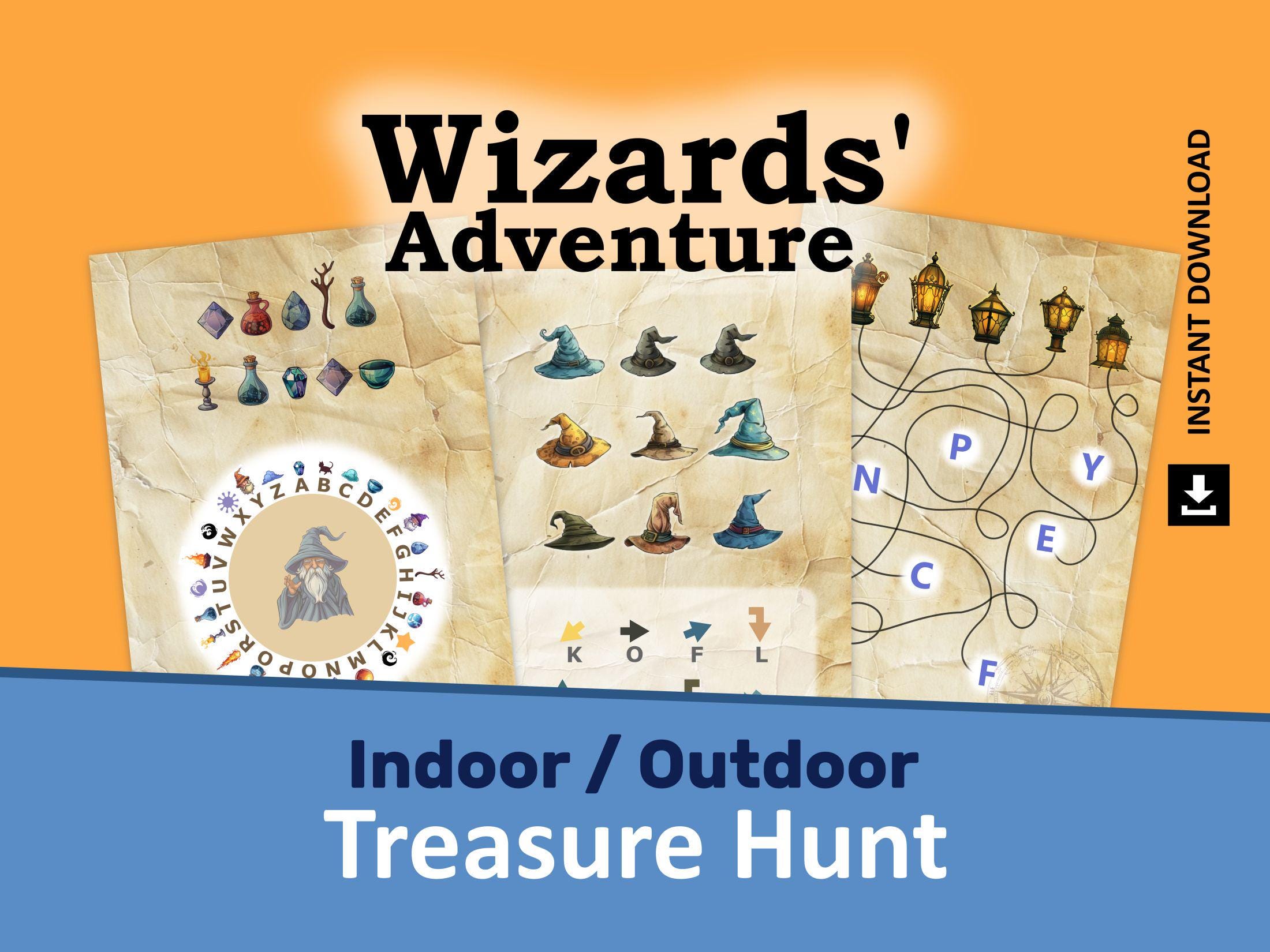 Printable Wizard Treasure Hunt, Indoor Outdoor Clues, Birthday Party ...