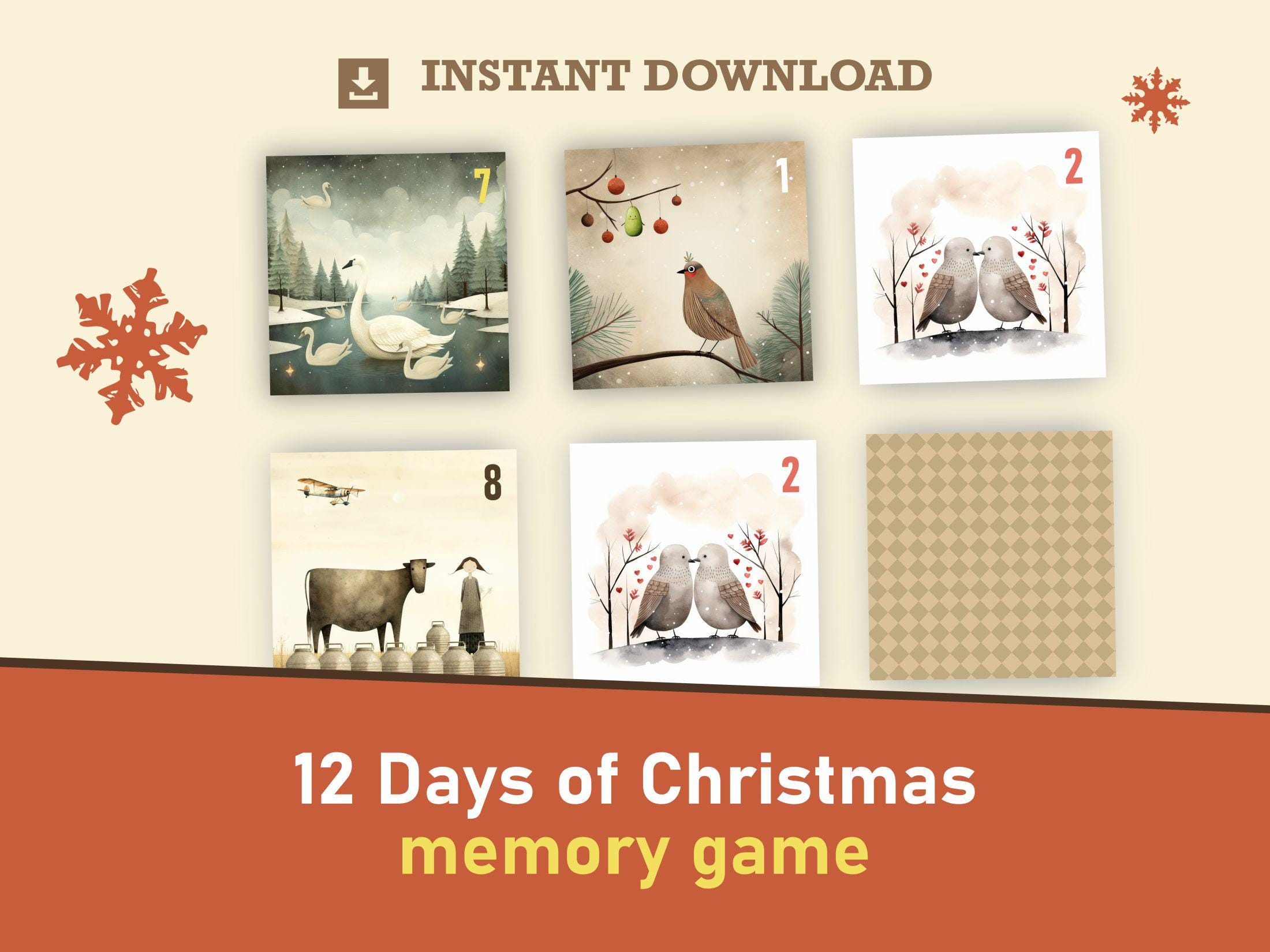 12 Days of Christmas Memory Game, Printable Christmas Activity, Winter ...