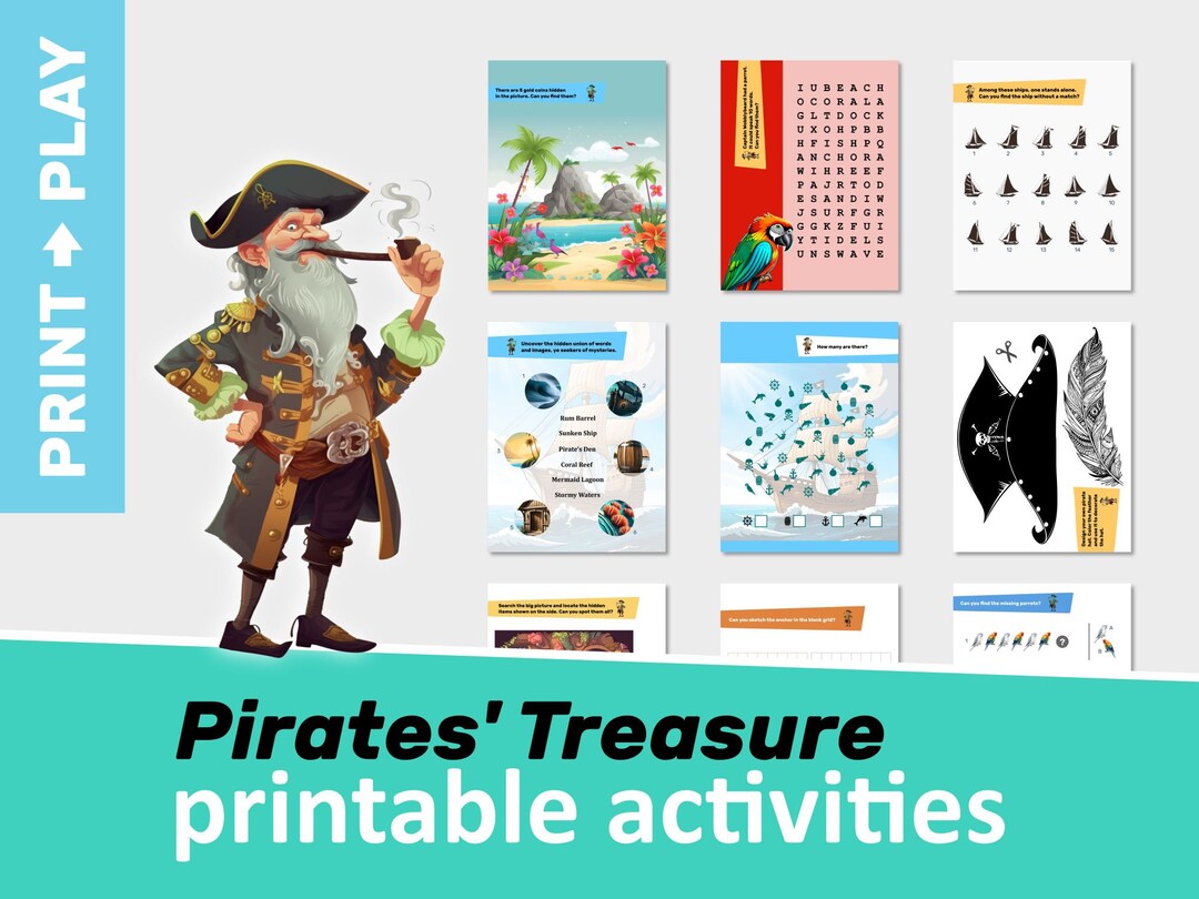 Printable Pirate Puzzles, Pirate Birthday Pack, Party Game for Kids ...