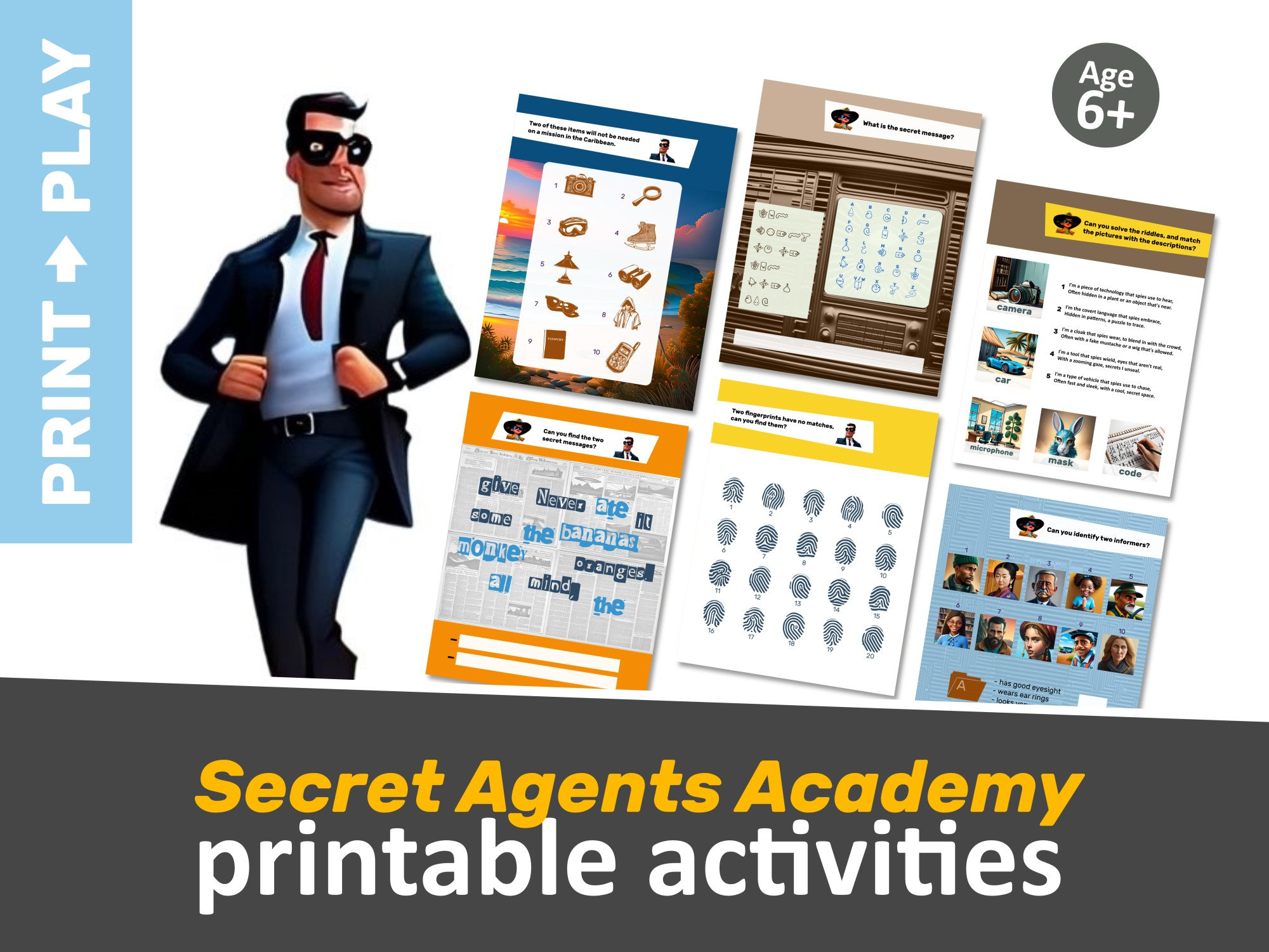 Printable Spy Game Kit, Detective Puzzles, Activities for Kids, Spy ...