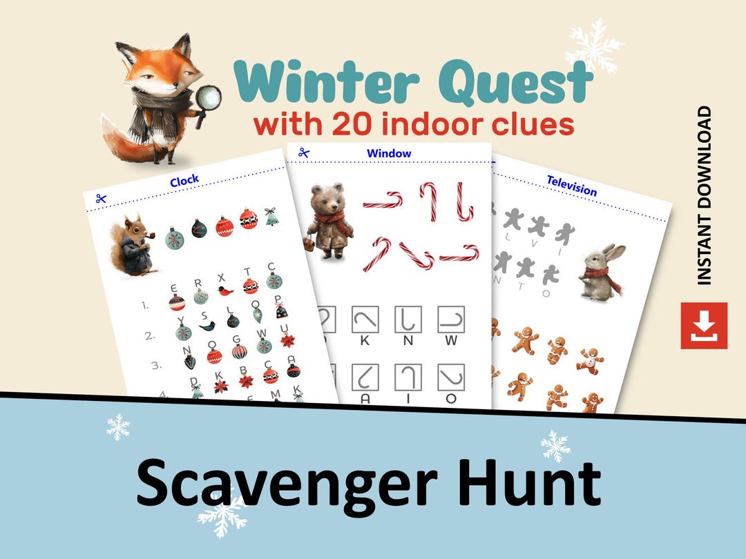 Winter Scavenger Hunt, Indoor Treasure Hunt, Kids Printable Game ...