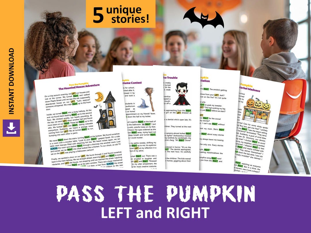 Pass the Pumpkin Halloween Game: Left Right Story, Printable Party ...