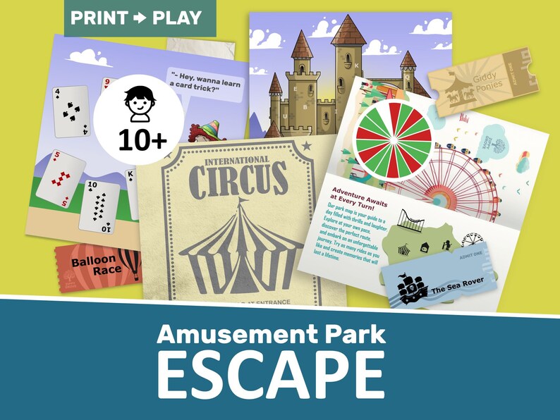 DIY Amusement Park Escape Room Activity, Printable Home Party Game Kit ...