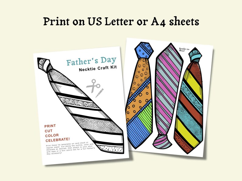 Father's Day Necktie Craft Kit, Printable DIY Ties for Kids, Easy Cut ...