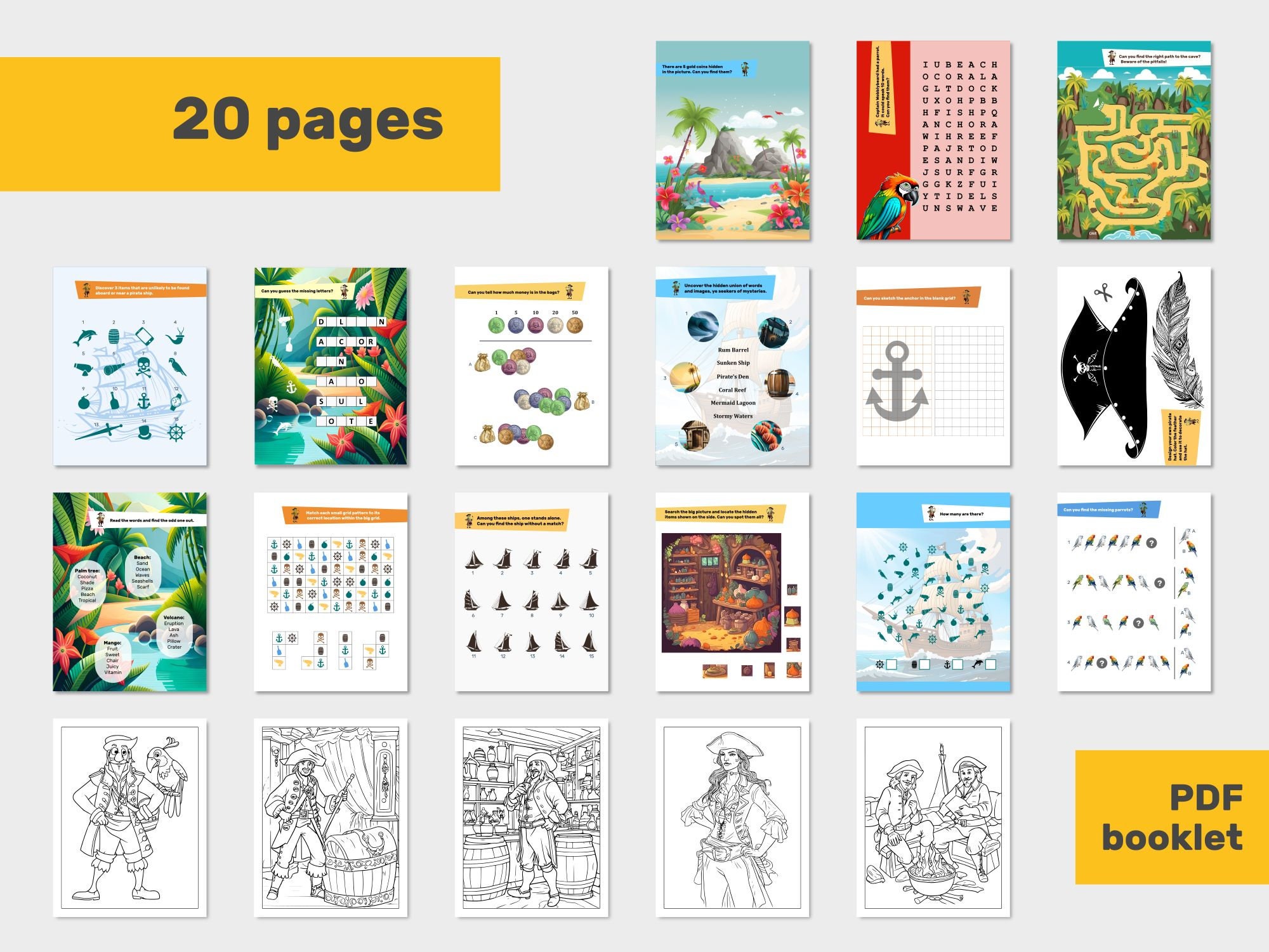 Printable Pirate Puzzles, Pirate Birthday Pack, Party Game for Kids ...