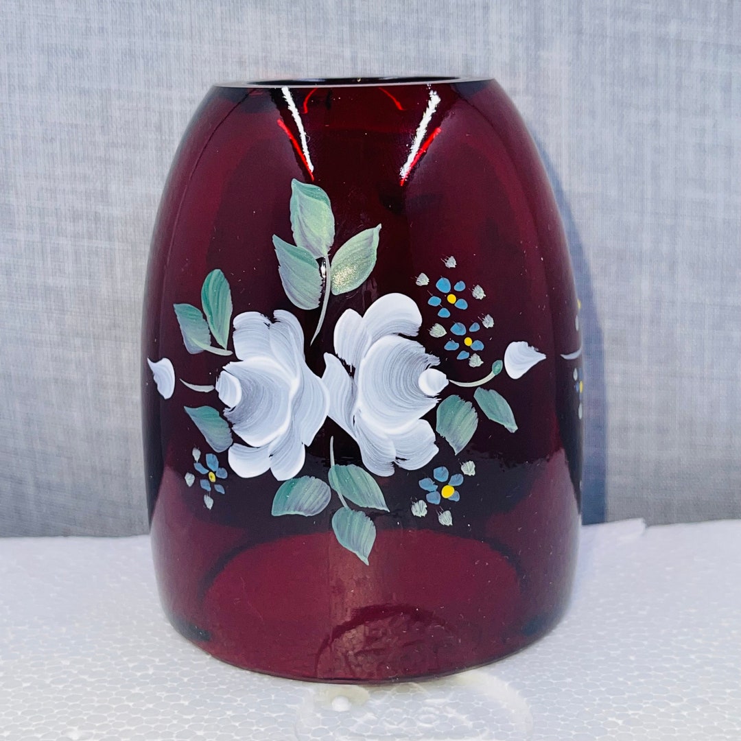 FENTON Ruby Red Fairy Lamp TOP ONLY Handpainted Signed Flowers Glass - Etsy