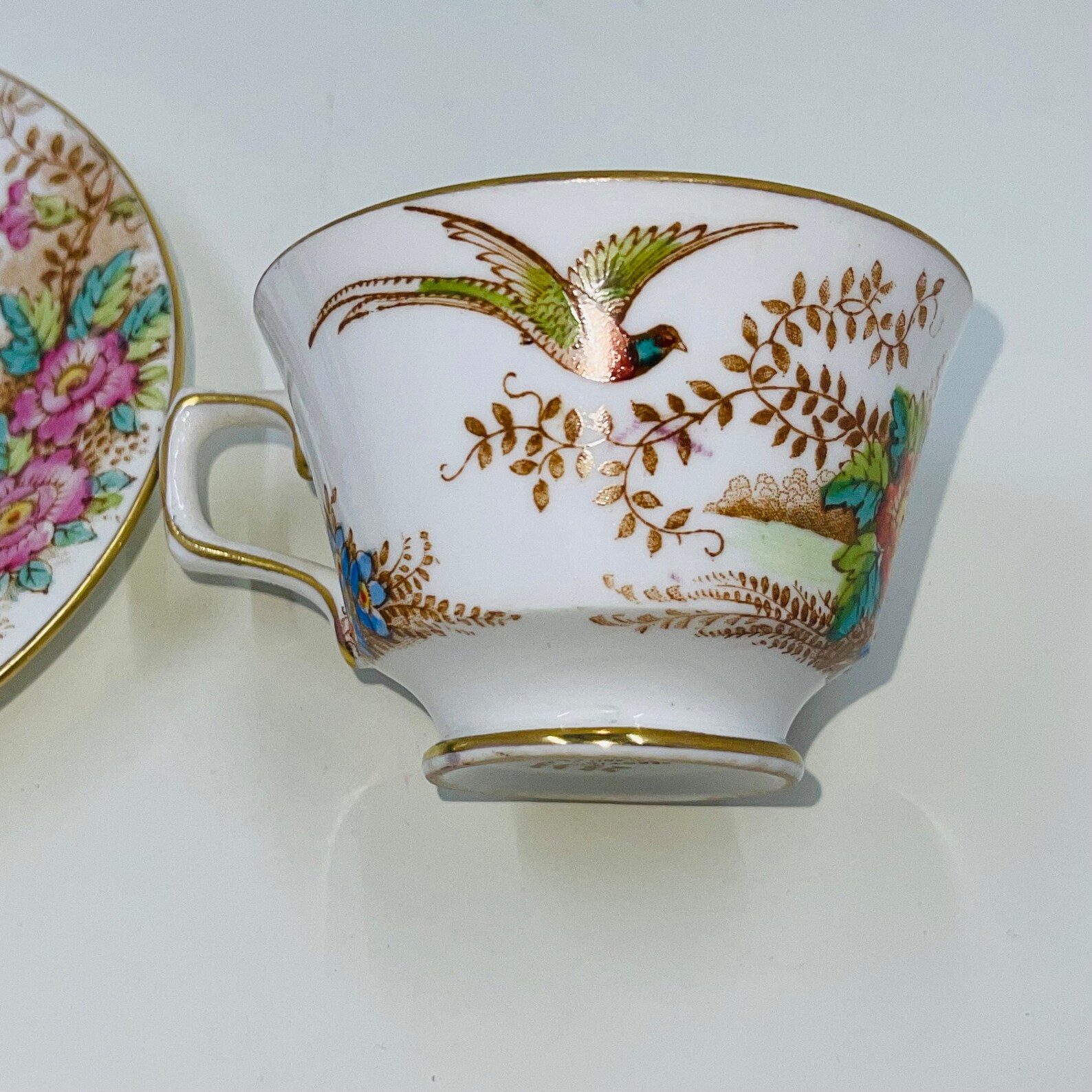 Vintage Sutherland Teacup Saucer Exotic England Bone China Bird ...