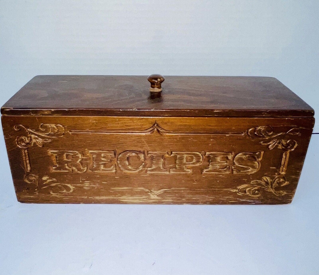 Wooden Recipes Box With Lid 100 Recipe Included Vintage Kitchen Baking ...