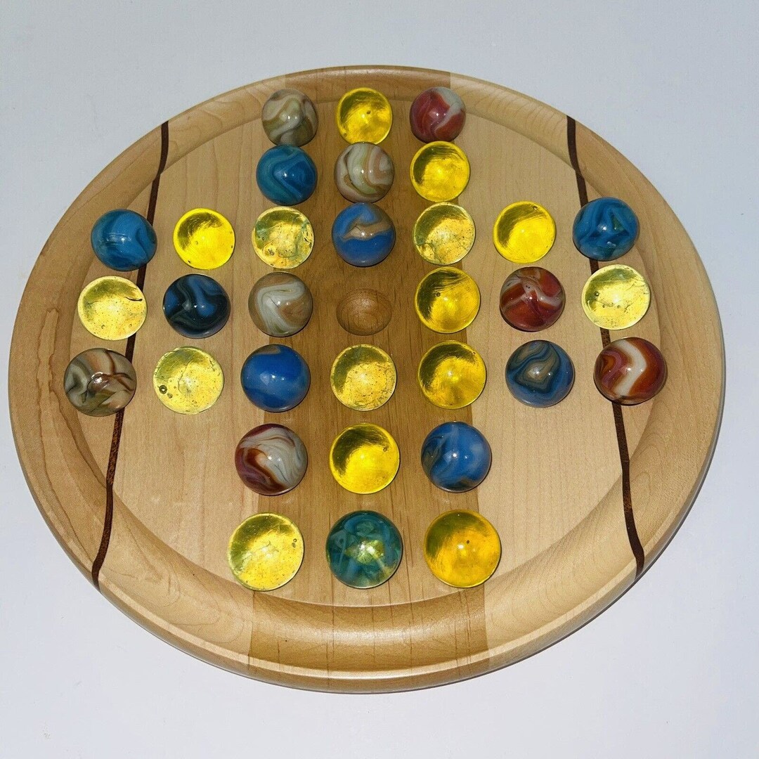 Solitaire Board Game Set Handmade Authentic Wood Finish With 32 Large ...