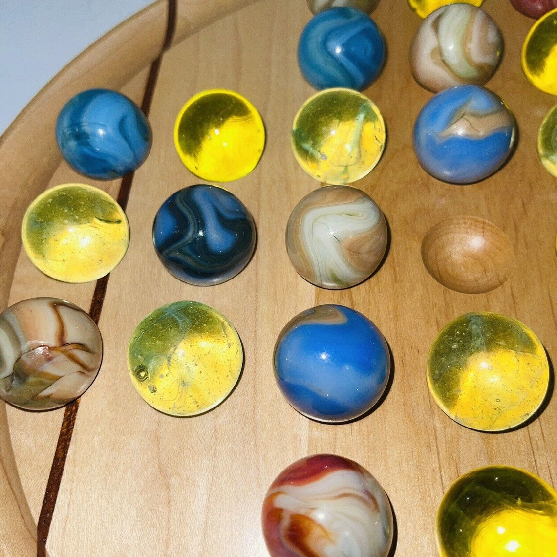 Solitaire Board Game Set Handmade Authentic Wood Finish With 32 Large ...