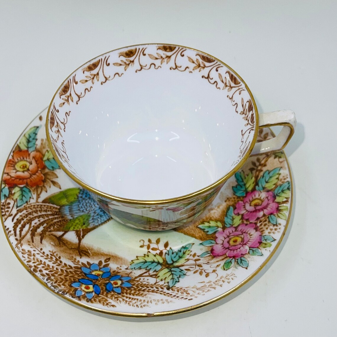 Vintage Sutherland Teacup Saucer Exotic England Bone China Bird ...