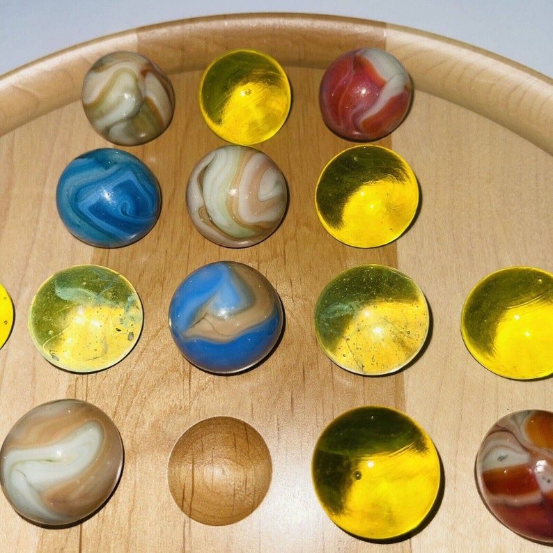 Solitaire Board Game Set Handmade Authentic Wood Finish With 32 Large ...