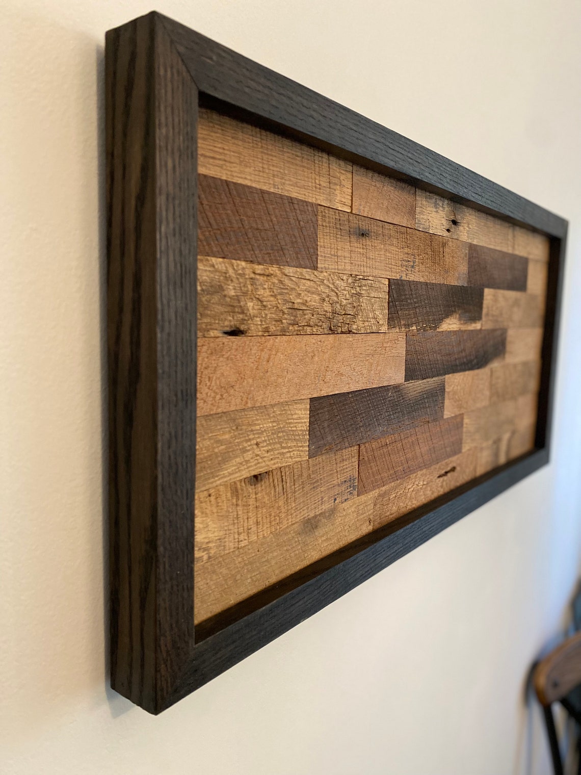 32” X 15” Reclaimed Oak Wall Art / Black Stain Oak Frame / Solid Wood ...