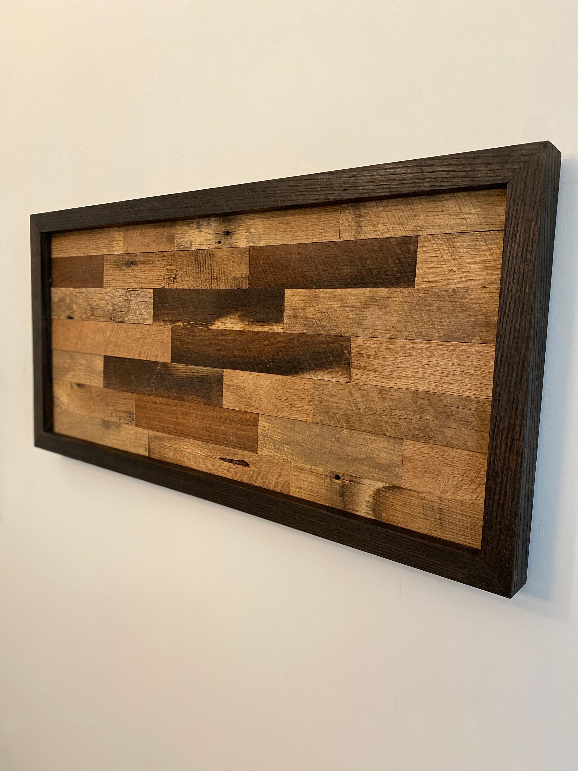 32” X 15” Reclaimed Oak Wall Art / Black Stain Oak Frame / Solid Wood ...