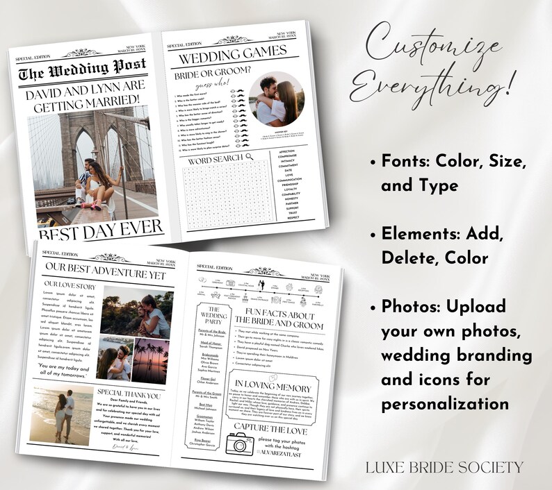 Newspaper Wedding Program Template, Editable Wedding Newspaper Program ...