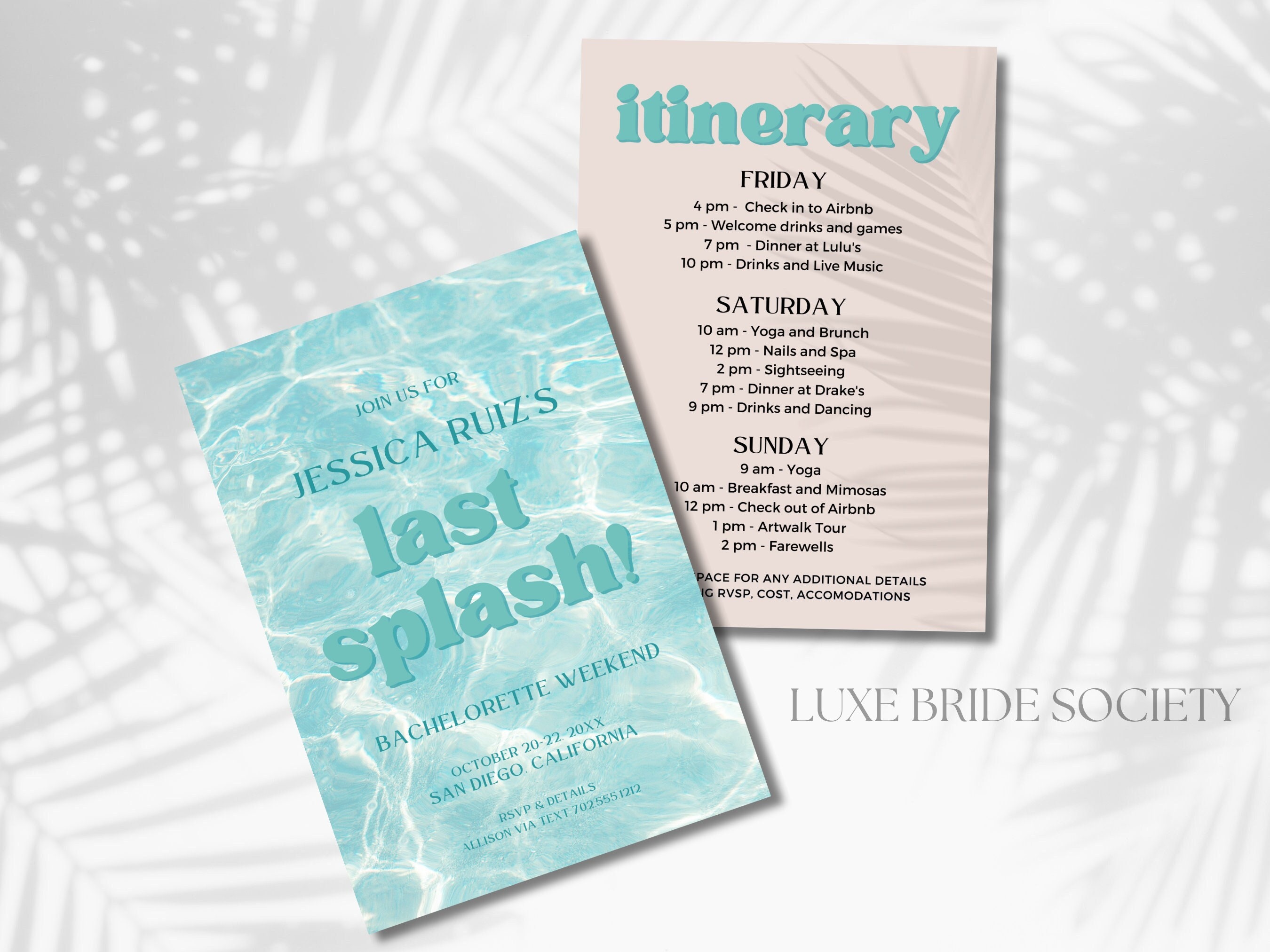 Last Splash Bachelorette Itinerary Template, Pool Bachelorette ...
