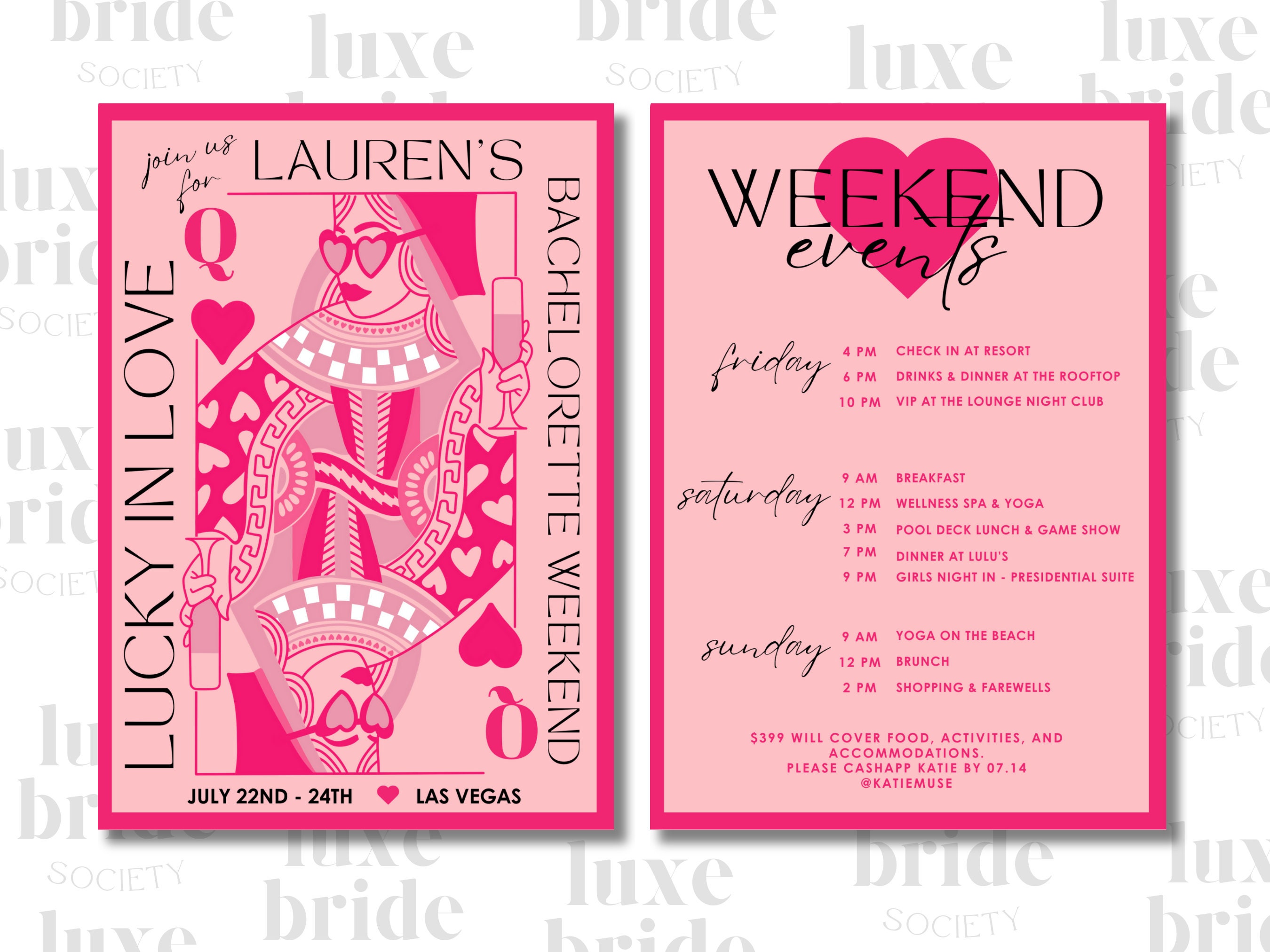 Lucky in Love Bachelorette Invitation and Itinerary Template, Las Vegas ...