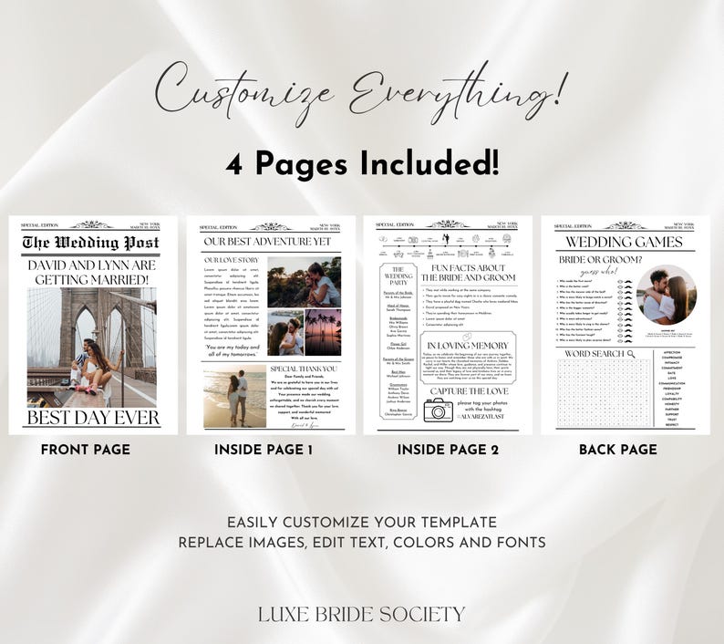Newspaper Wedding Program Template, Editable Wedding Newspaper Program ...