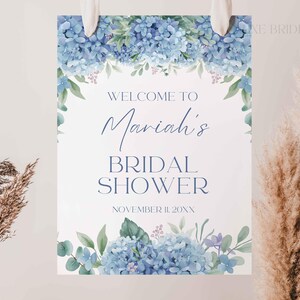 Blue Hydrangea Bridal Shower Welcome Sign, Something Blue Bridal Shower ...