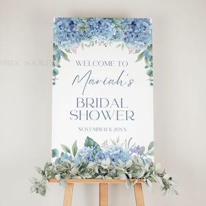 Blue Hydrangea Bridal Shower Welcome Sign, Something Blue Bridal Shower ...